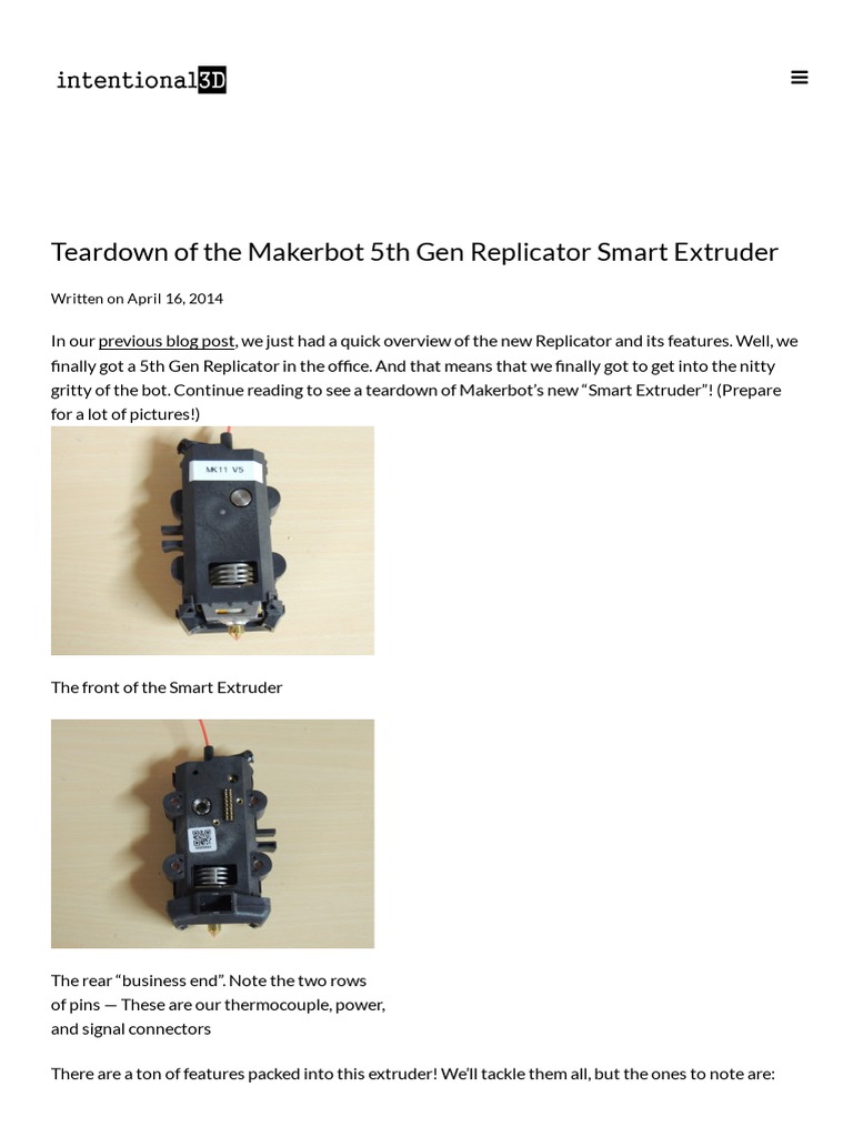 Teardown of The Makerbot 5th Gen Replicator Smart Extruder ...