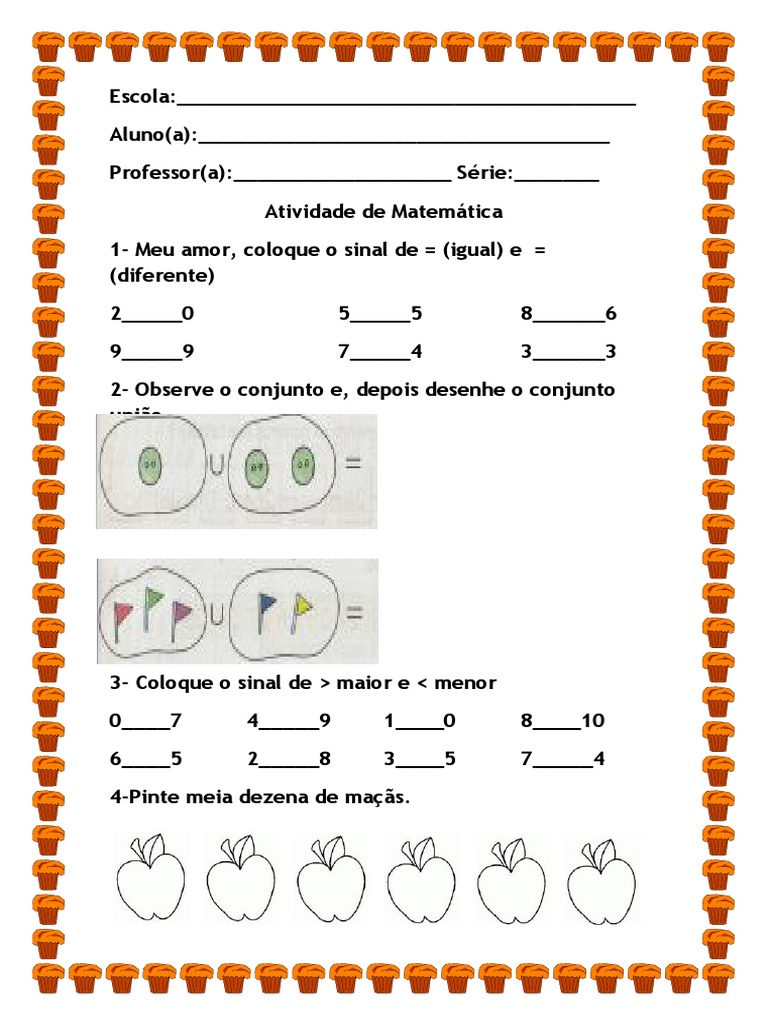 Atividade de Matemática sinais de maior e menor, de igual e diferente ...