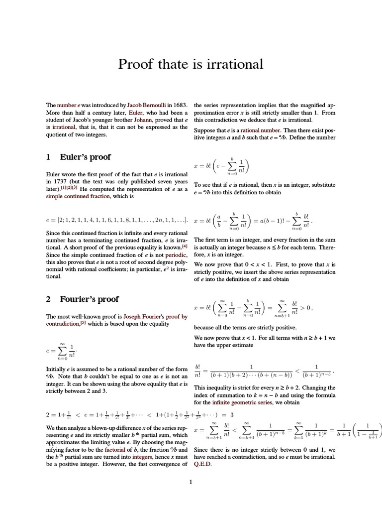 Proof That e Is Irrational | PDF | Mathematical Analysis | Mathematical ...
