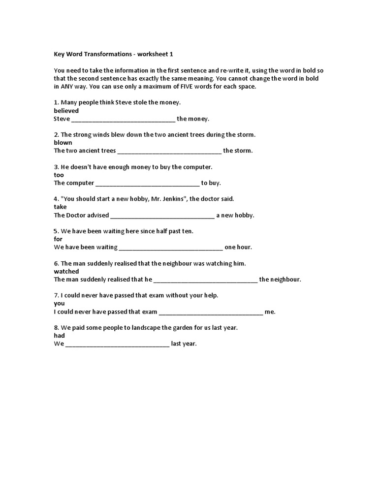 Key Word Transformations | PDF