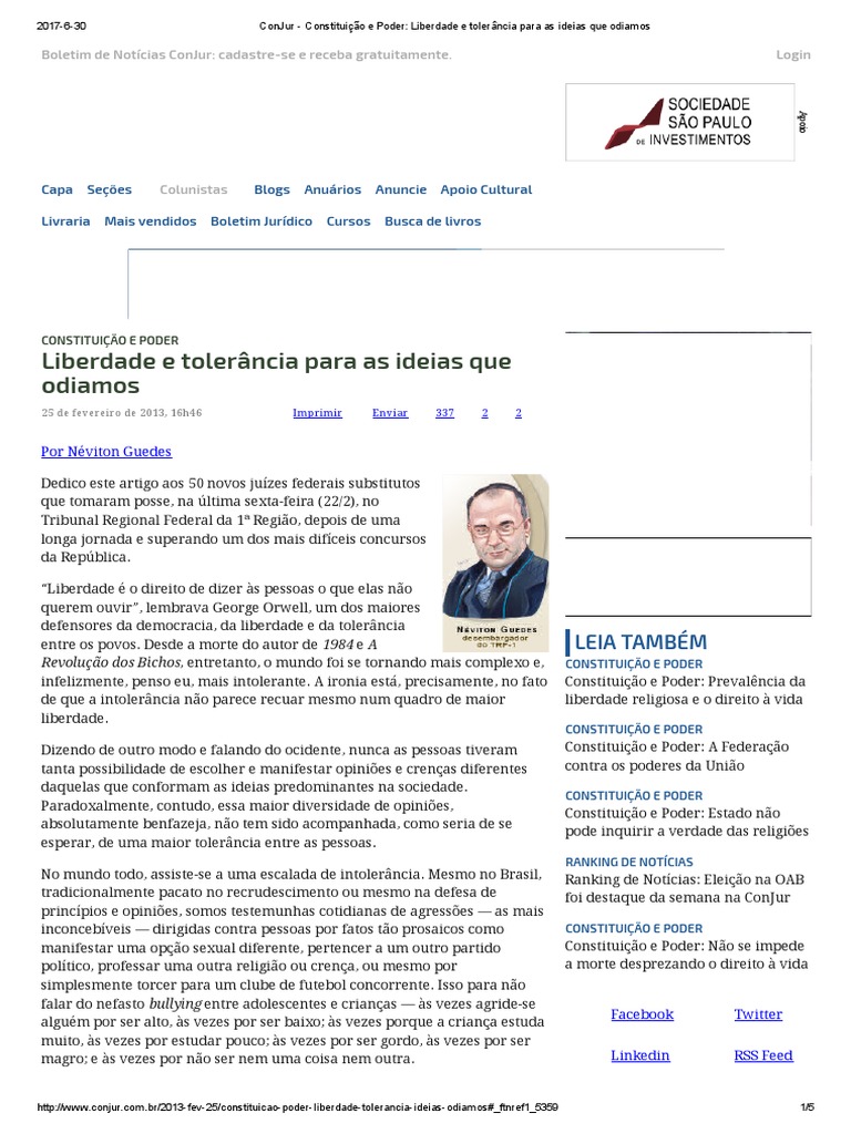 ConJur - Constituição e Poder - Liberdade e Tolerância para As Ideias ...