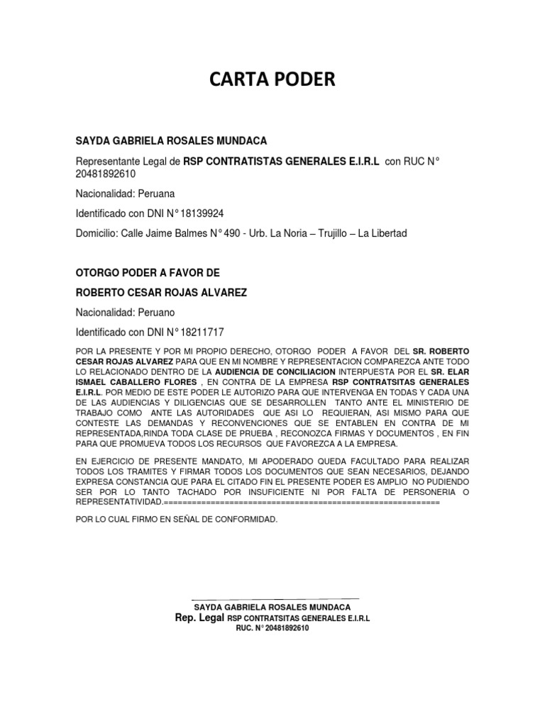 Modelo de Carta Poder Simple | PDF | Derecho