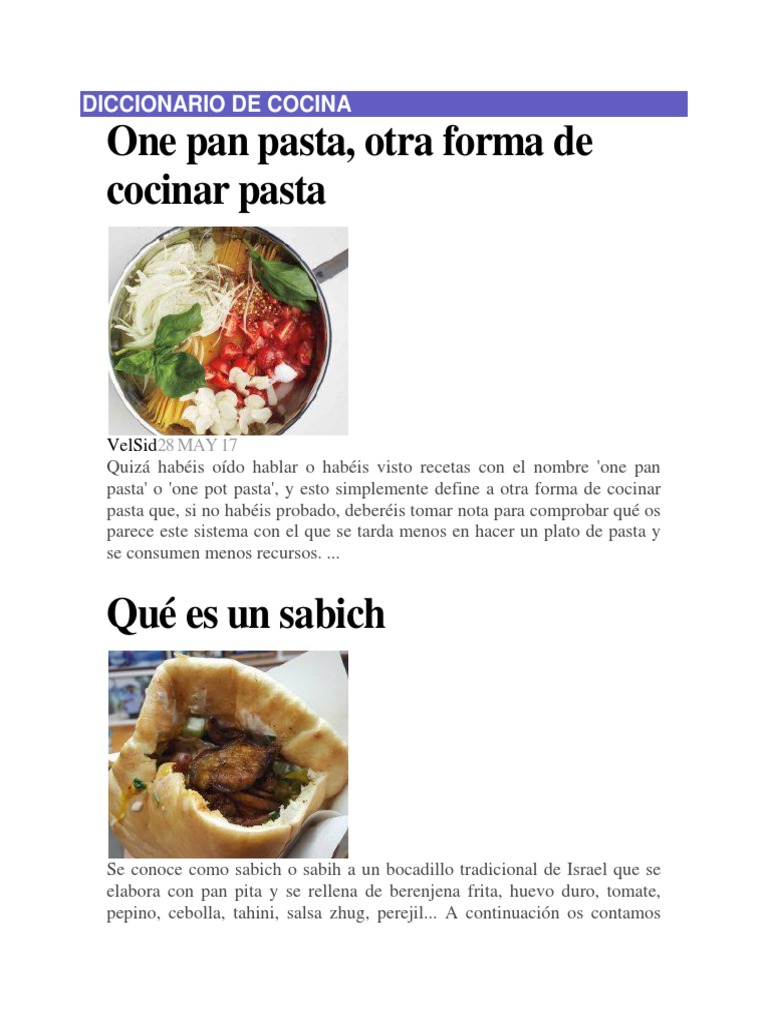 Diccionario de Cocina | PDF | Pasta | Panes