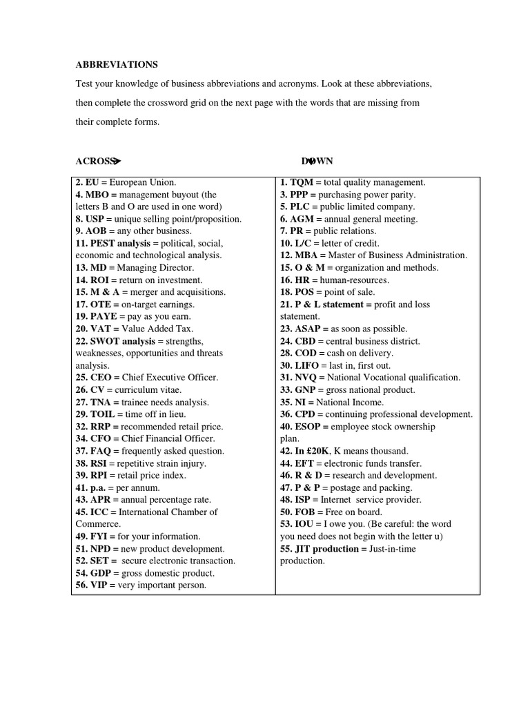 Abbreviations | Download Free PDF | Value Added Tax | Mergers And ...