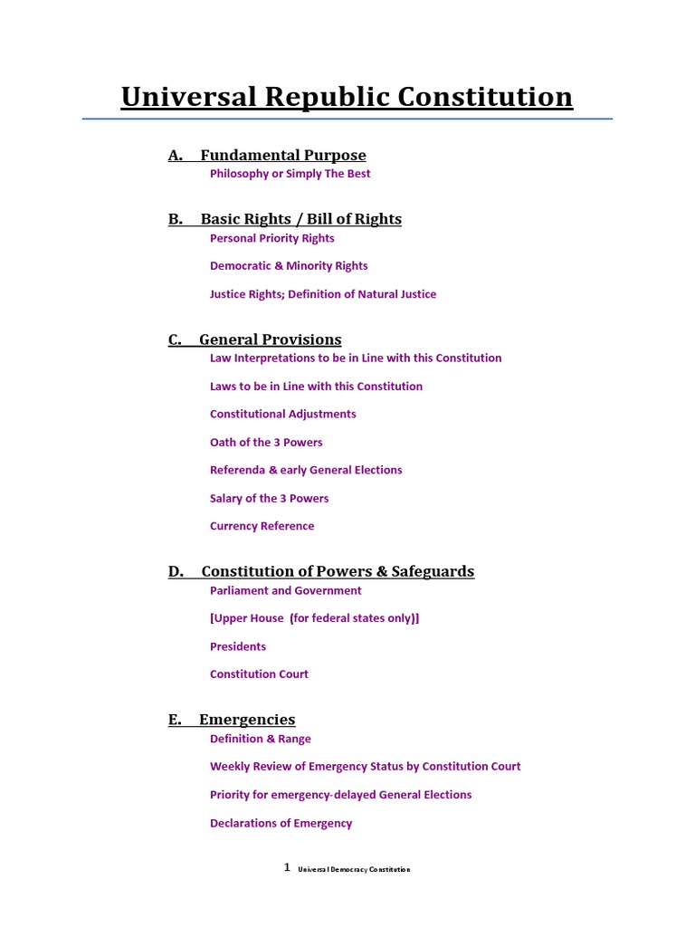 Universal Republic Constitution: A. Fundamental Purpose | PDF