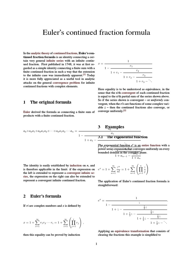 Euler's Continued Fraction Formula | PDF | Series (Mathematics) | Logarithm