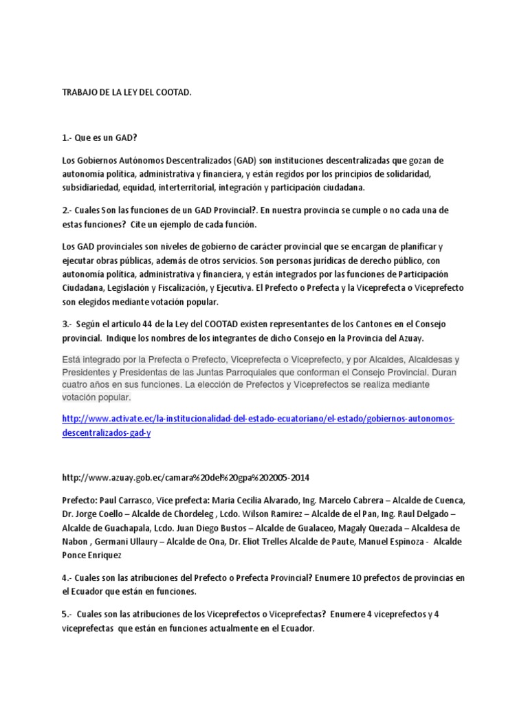 Trabajo de La Ley Del Cootad | PDF | Alcalde | Ecuador