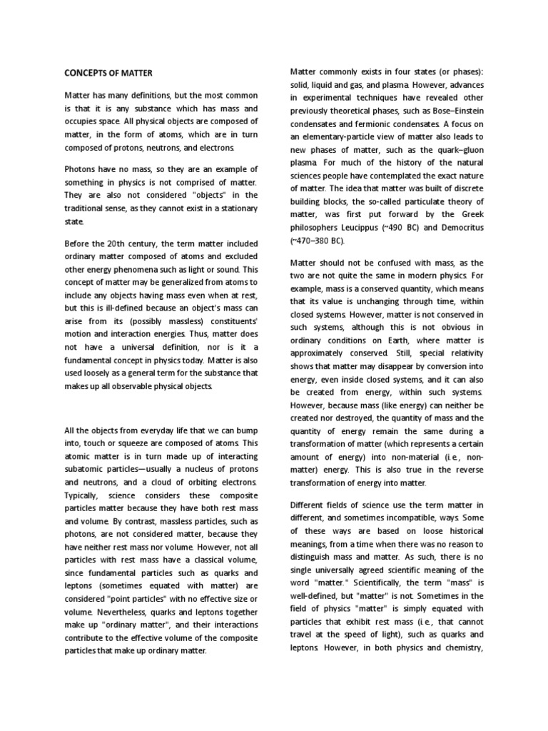 Concepts of Matter | PDF | Matter | Gases