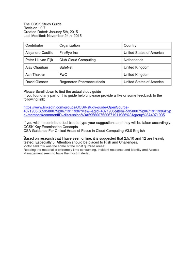 CCSK Study Guide Overview | PDF | Software As A Service | Cloud Computing