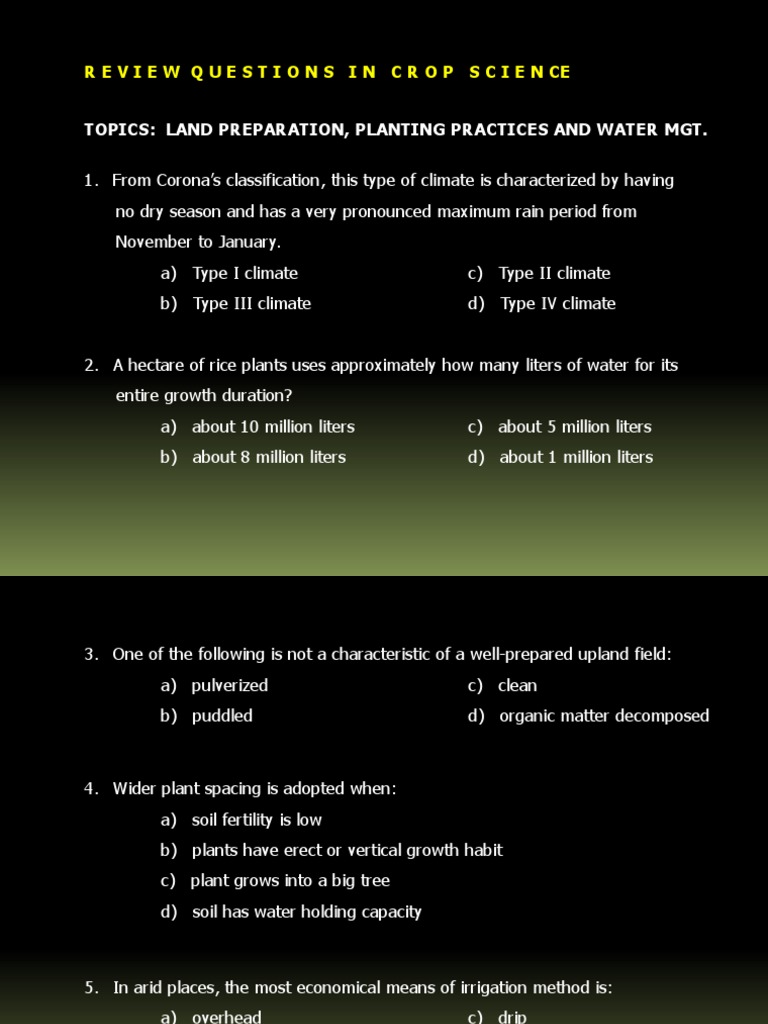 Review Questions in Crop Science | PDF | Tillage | Soil