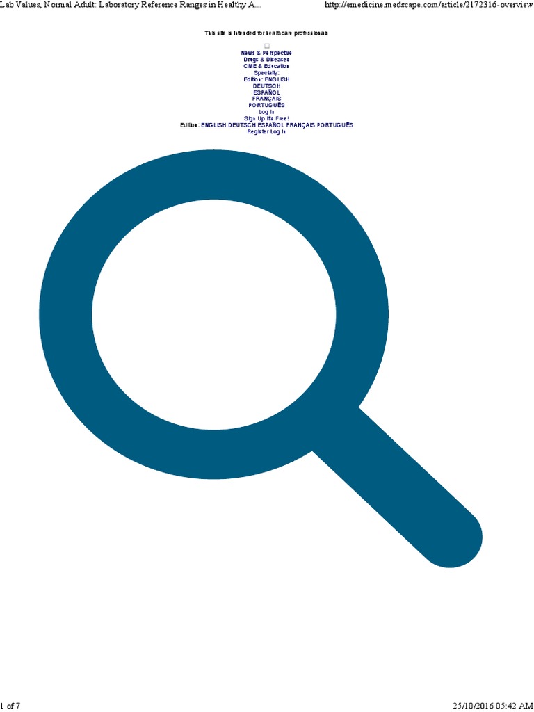 Lab Values, Normal Adult - Laboratory Reference Ranges in Healthy ...