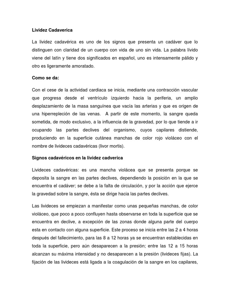 Los signos de la muerte: La lividez cadavérica y otros cambios en el ...