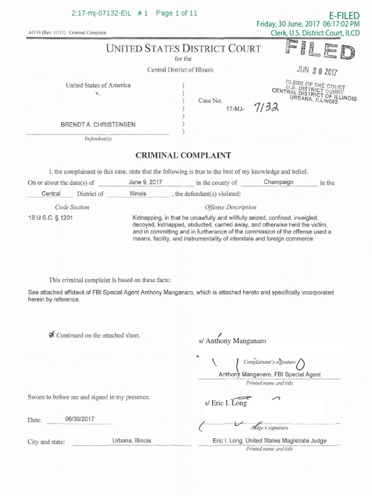 Brendt Christensen Complaint | PDF | University Of Illinois At Urbana ...