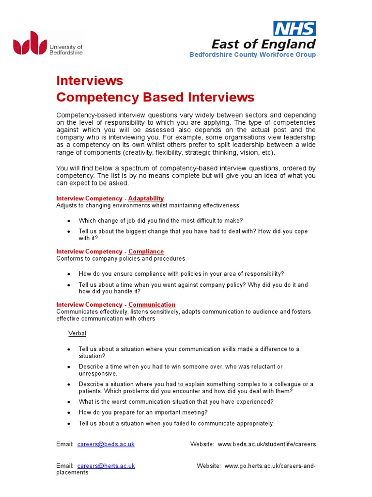 Interview Skills Competency Based Questions Factsheet Final | PDF ...