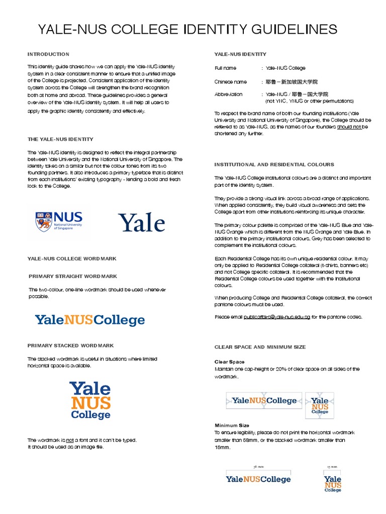 Yale NUS College Identity Guidelines | PDF | Logos | Typography
