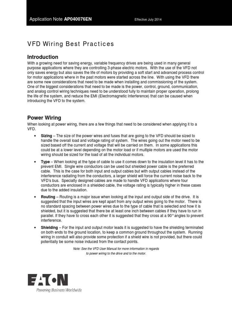 VFD Wiring Best Practices - AP040076EN PDF | PDF | Cable | Electrical ...