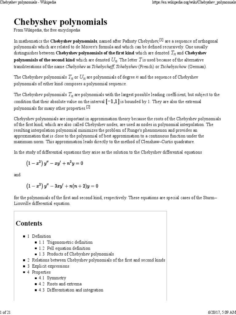 Chebyshev Polynomials - Wikipedia | PDF | Polynomial | Discrete Mathematics