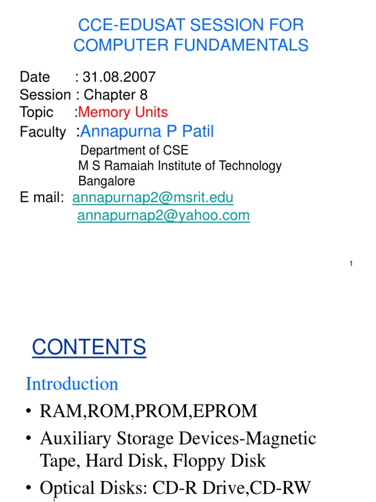 Cce-Edusat Session For Computer Fundamentals: Date: 31.08.2007 Session: Chapter 8 Topic: Faculty ...