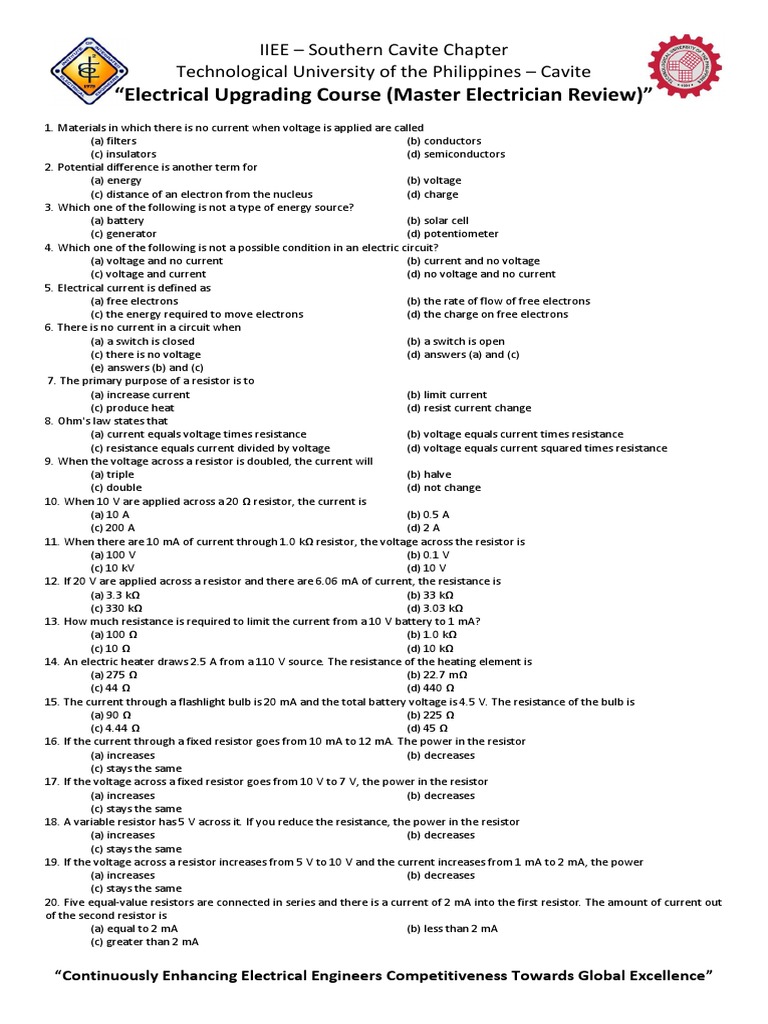 Multiple Choice Questions For EE | PDF | Series And Parallel Circuits ...
