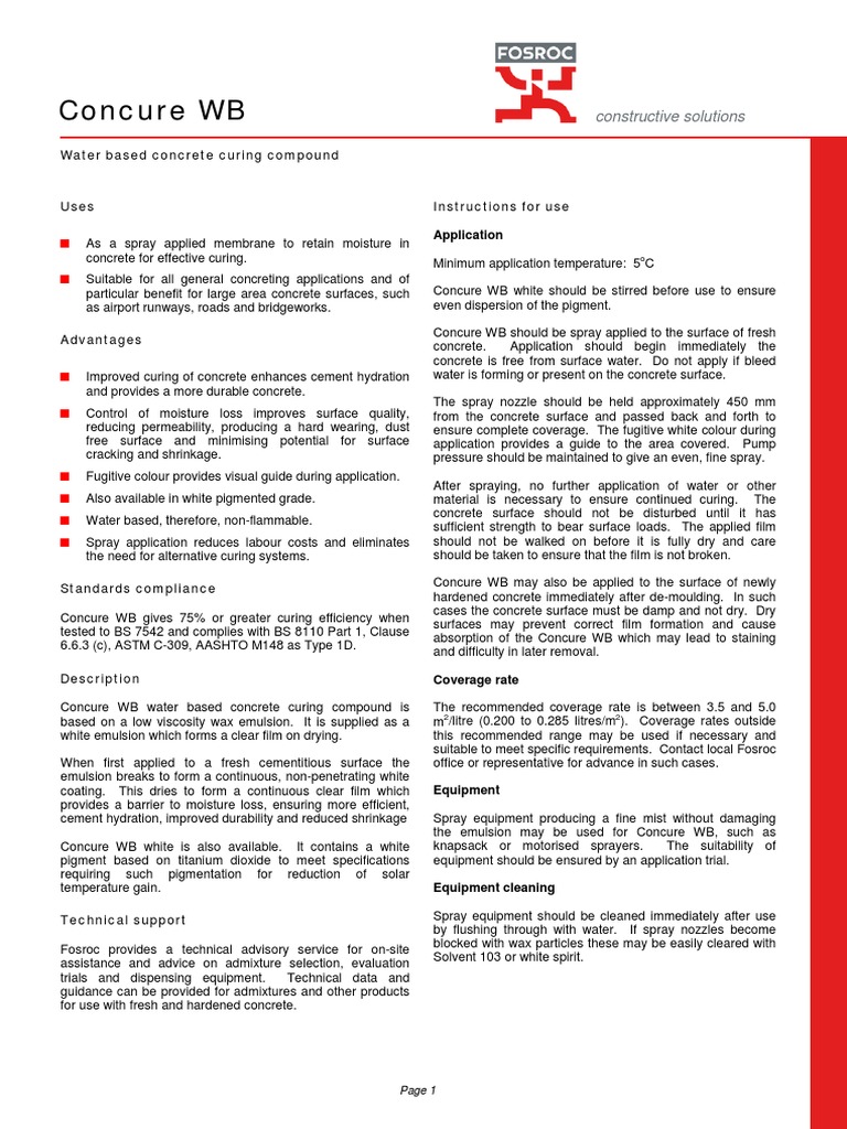 TDS Concure WB Saudi Arabia | PDF | Concrete | Materials