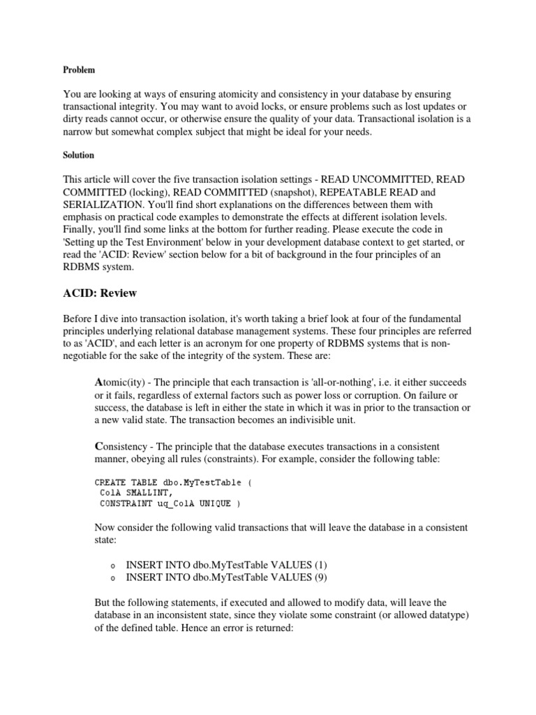 Isolation Levels | PDF | Database Transaction | Acid