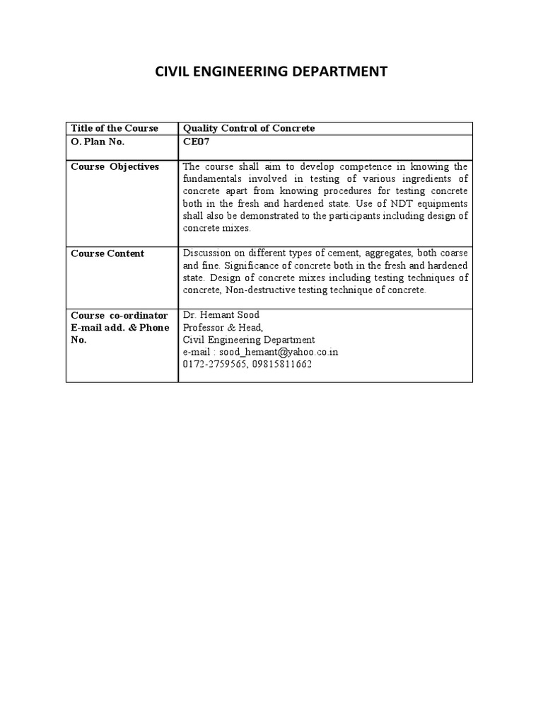 Civil Engineering Department: Title of The Course Quality Control of ...
