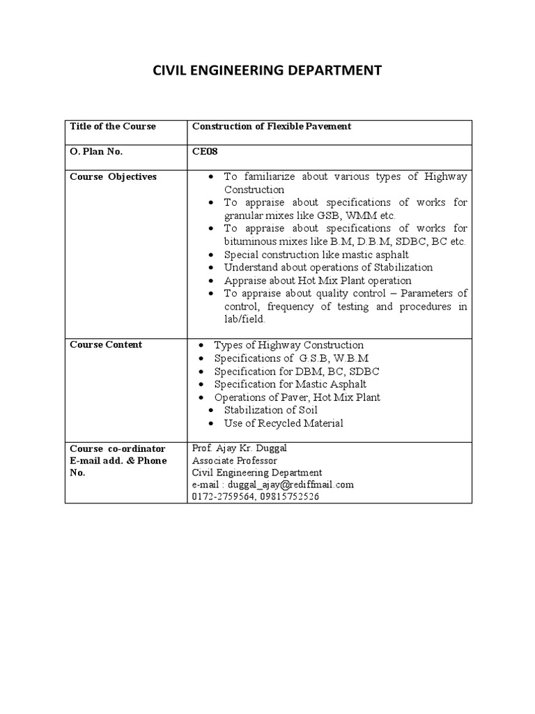Civil Engineering Department: Title of The Course Construction of ...