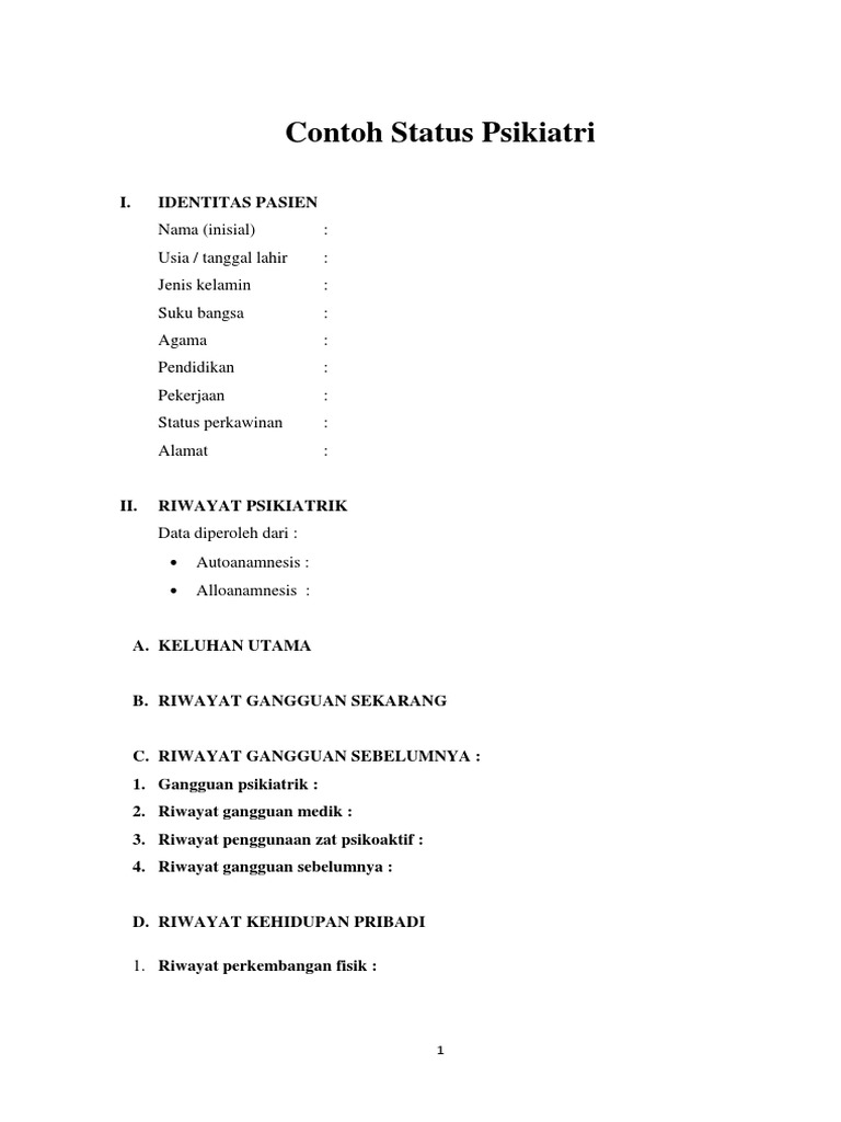 Contoh Status Psikiatri | PDF