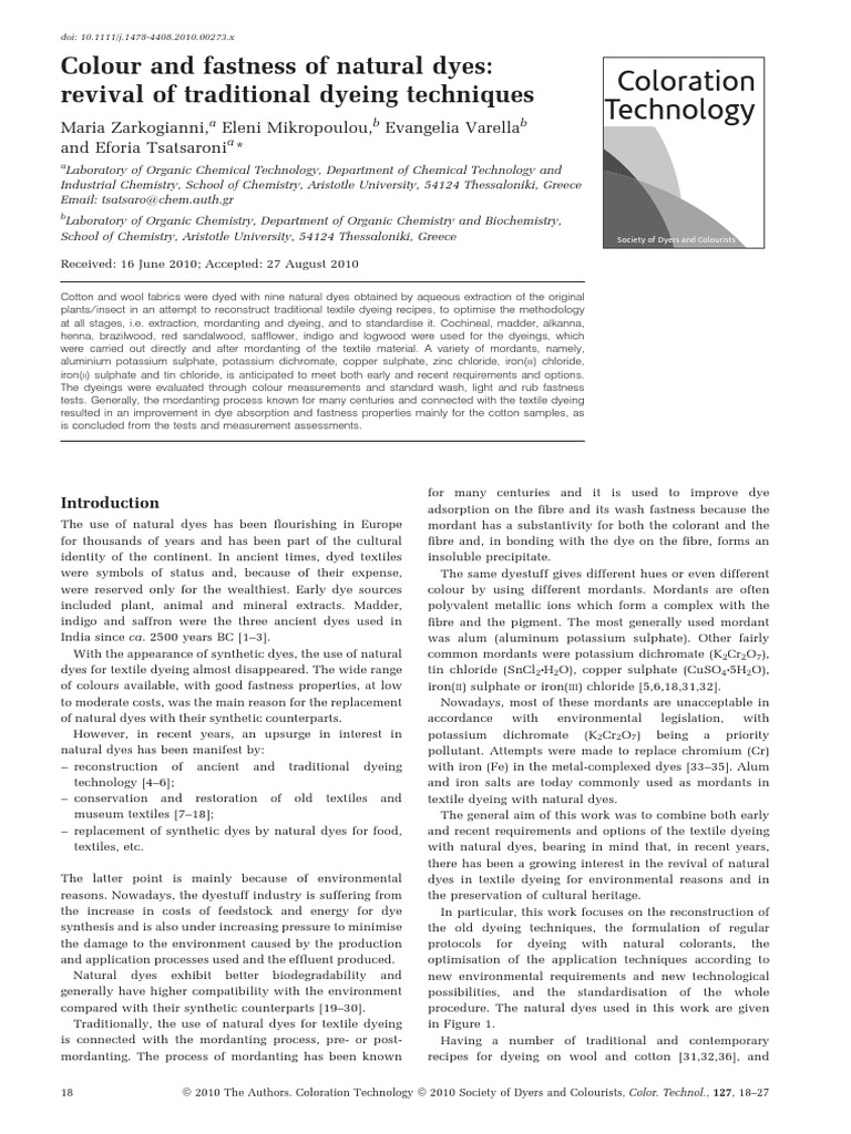 Colour and Fastness of Natural Dyes PDF | PDF | Dye | Dyeing