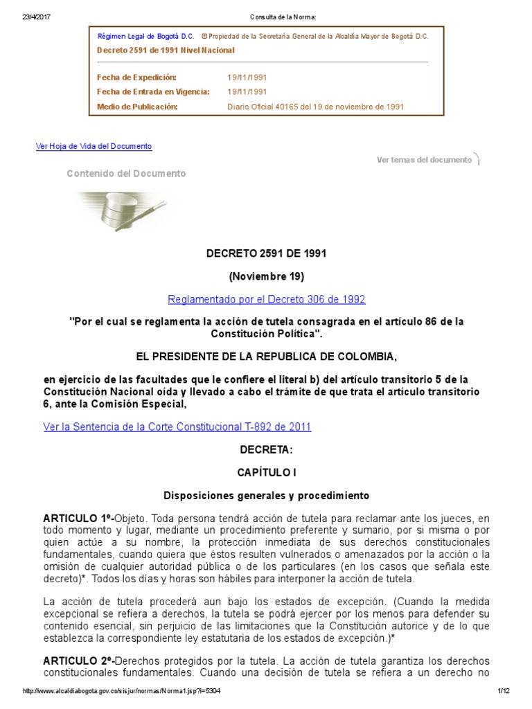 Decreto 2591 De 1991