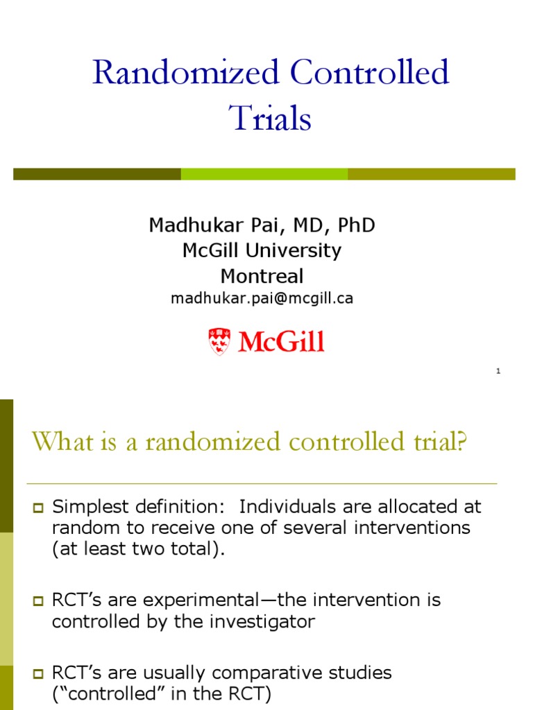 RCT Lecture | PDF | Randomized Controlled Trial | Mathematical And ...