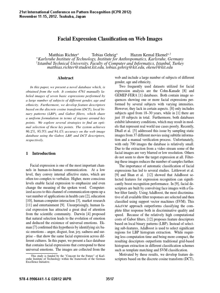 Facial Expression Classification On Web Images | PDF | Support Vector Machine | Statistical ...