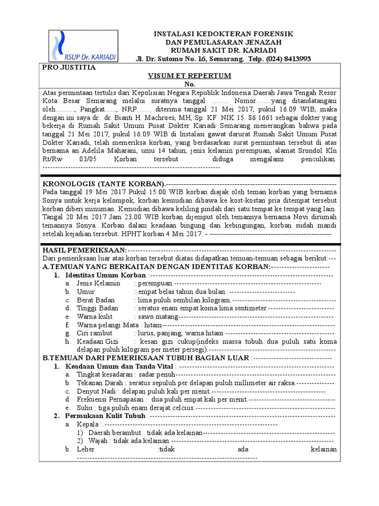 Contoh Visum Et Repertum | PDF