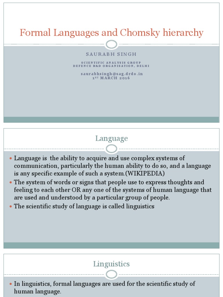 Formal Languages and Chomsky Hierarchy | PDF | Linguistics | Compiler