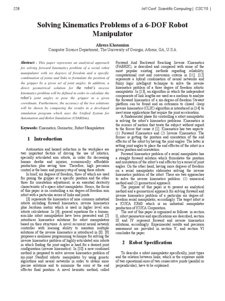 Solving Kinematics Problems of A 6-DOF Robot Manipulator PDF | PDF ...