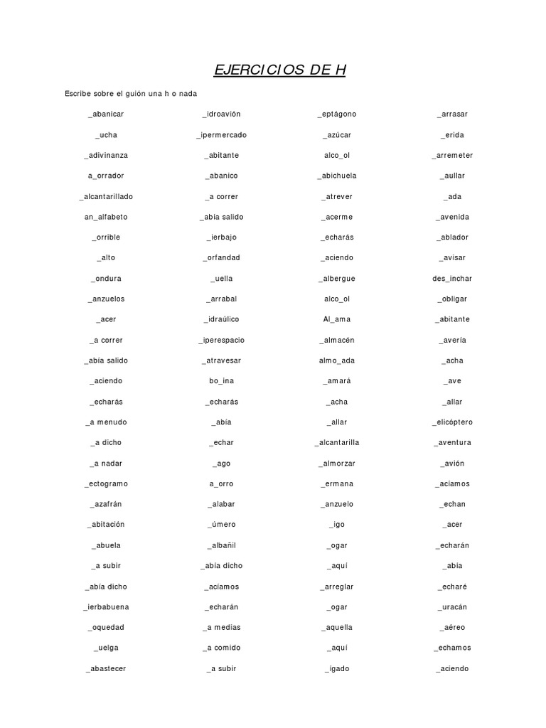 Ejercicios de Ortografía con H | PDF | Naturaleza