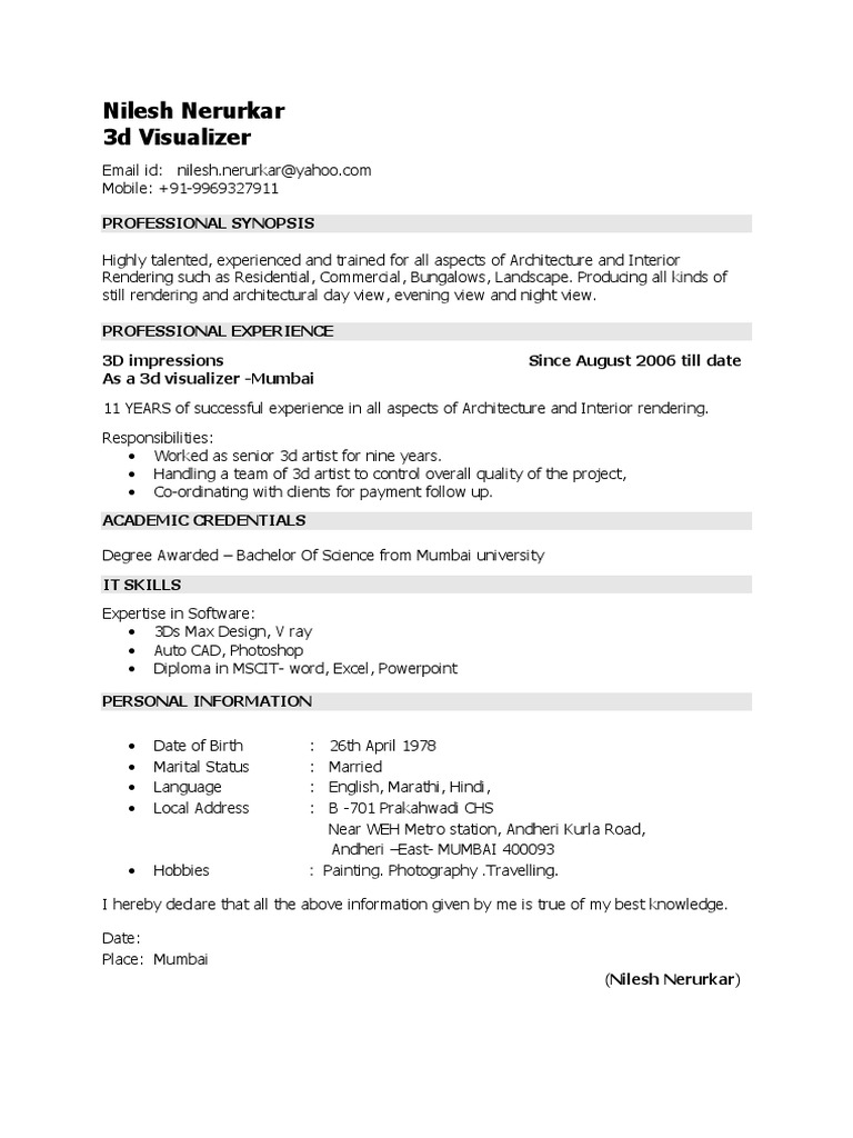Resume 3d Visualser | PDF | Career & Growth