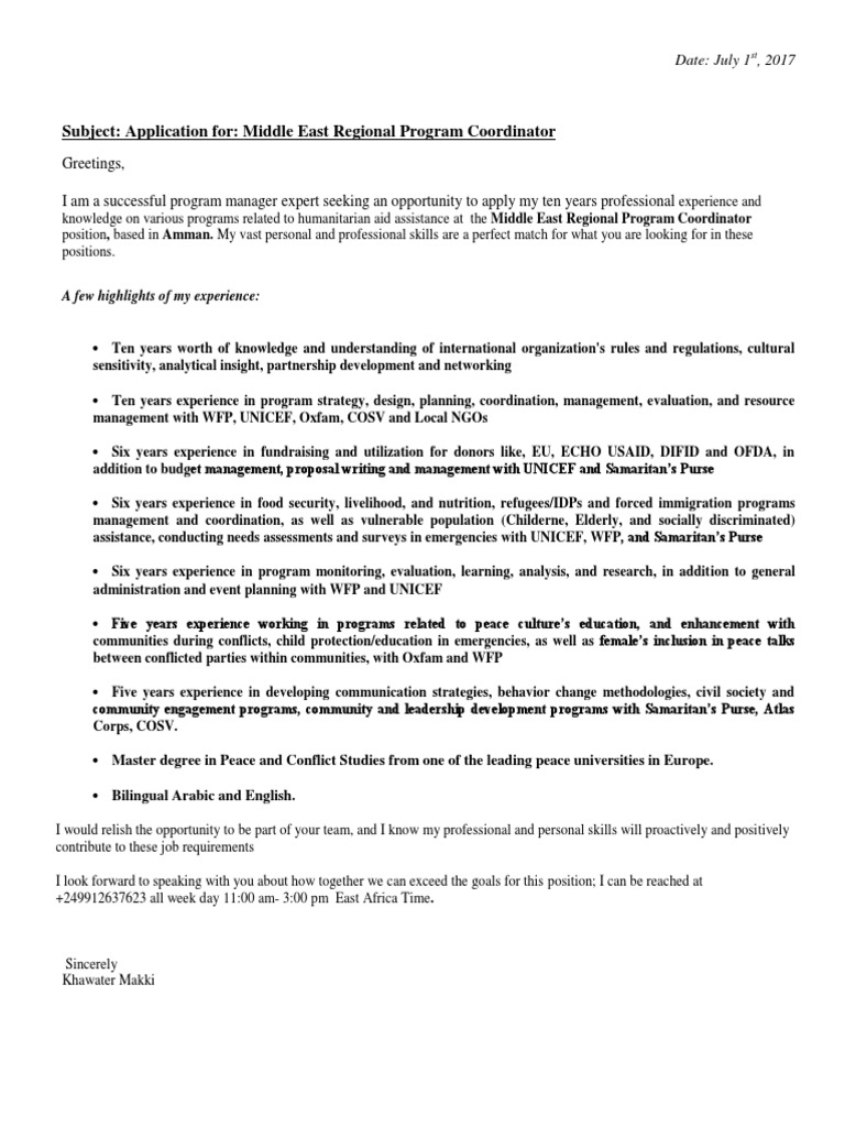Khawater Makki Cover Letter.A | PDF | World Food Programme | Internally ...
