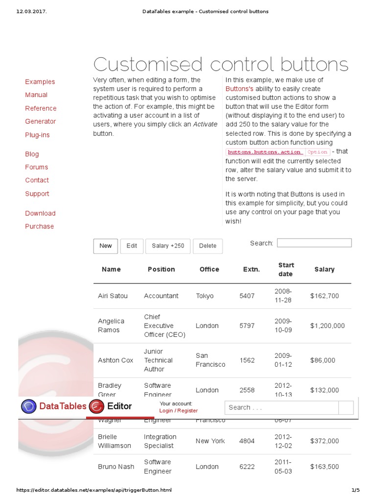DataTables Example - Customised Control Buttons | PDF | Ajax (Programming) | Microsoft Excel