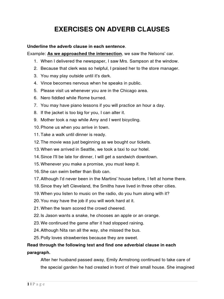 Adverb Clause Exercises and Solutions | PDF | Leisure