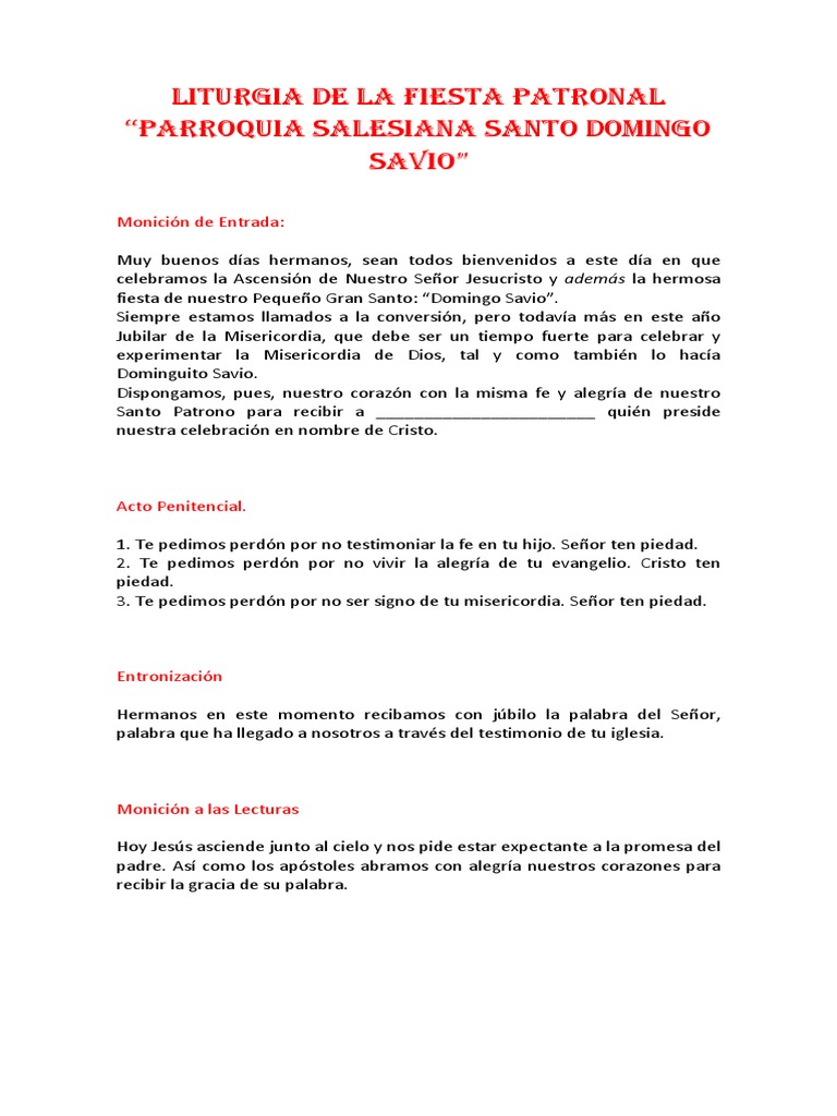 Monicion Fiesta Patronal - 2016 | PDF | Misa (liturgia) | Iglesia Católica