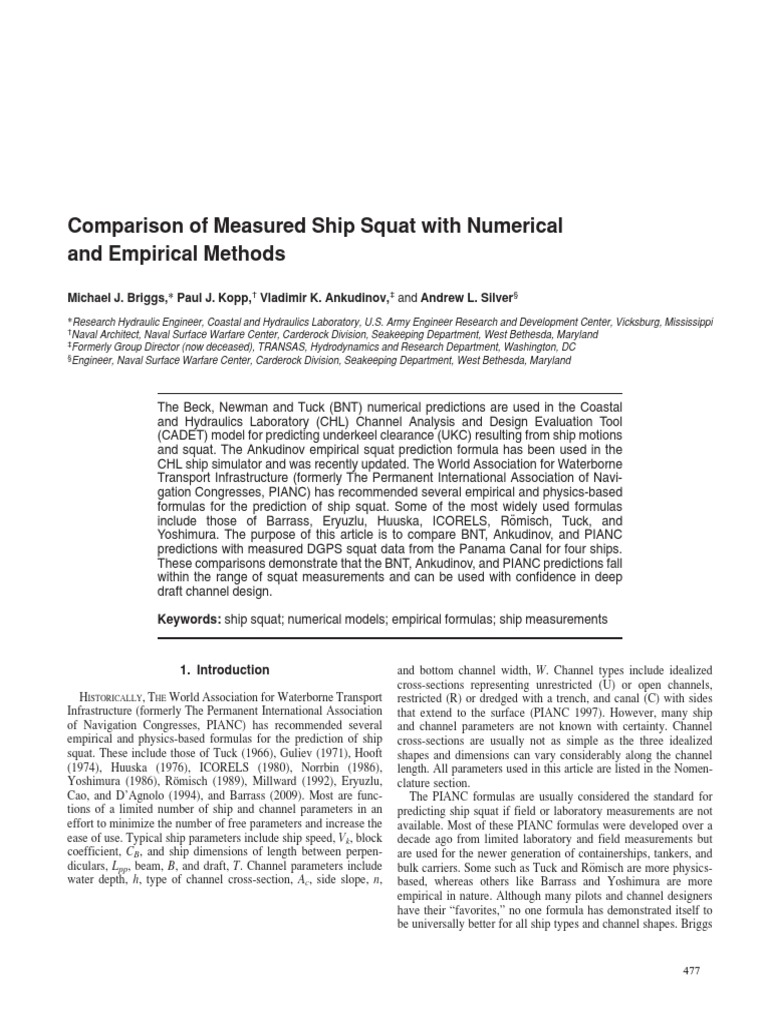Comparison of Measured Ship Squat With Numerical and Empirical Methods ...