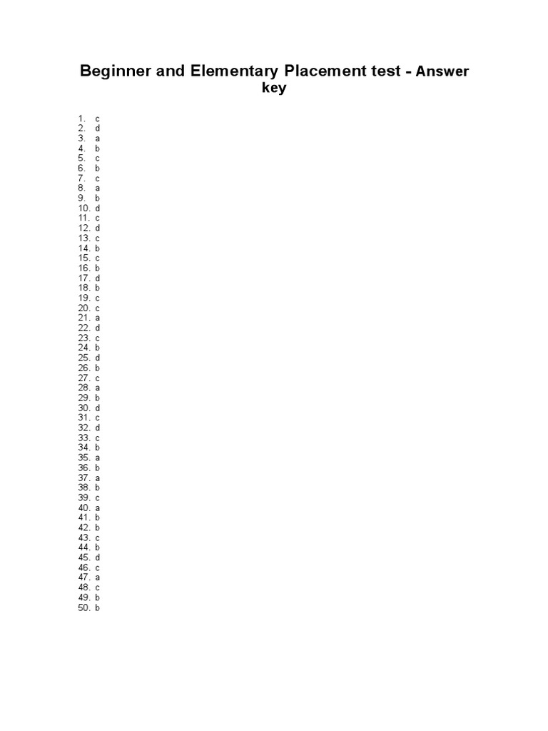 Beginner Elementary Placement Tests Answers | PDF