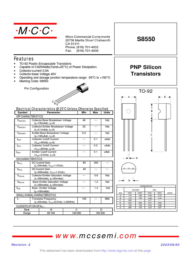 S8550 | PDF | Bipolar Junction Transistor | Electrical Components