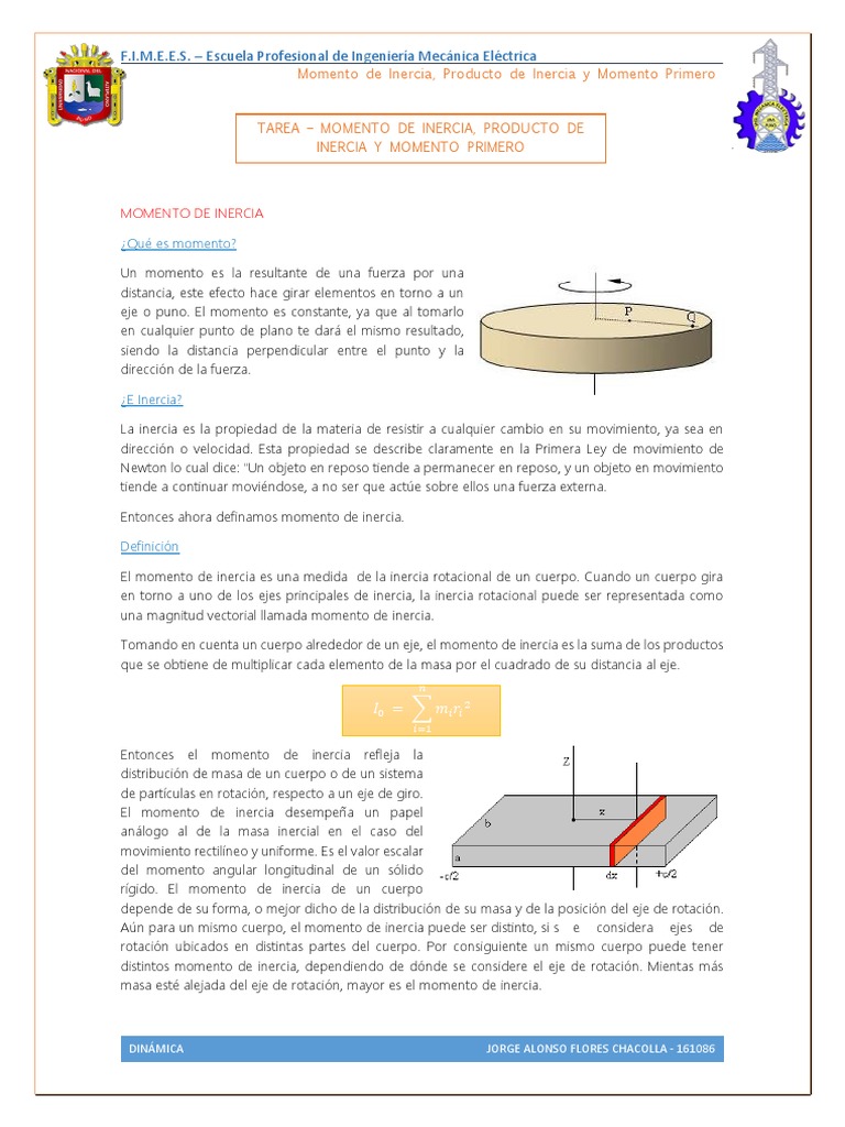 Tarea-Momento de Inercia, Primero y Producto de Inercia | Movimiento ...