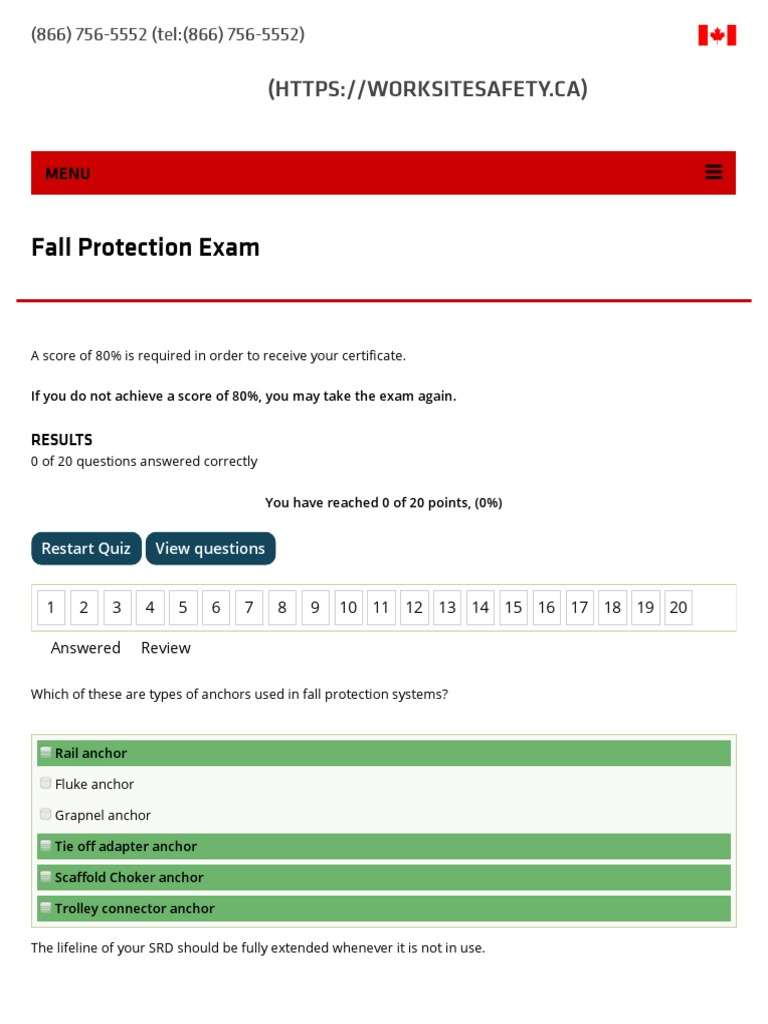 Fall Protection Exam - Worksite Safety7 | PDF | Major Trauma | Anchor