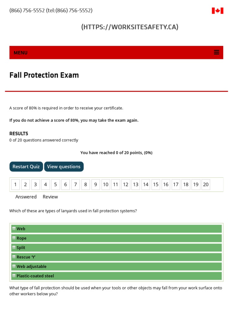 Fall Protection Exam - Worksite Safety9 | PDF | Rope | Anchor