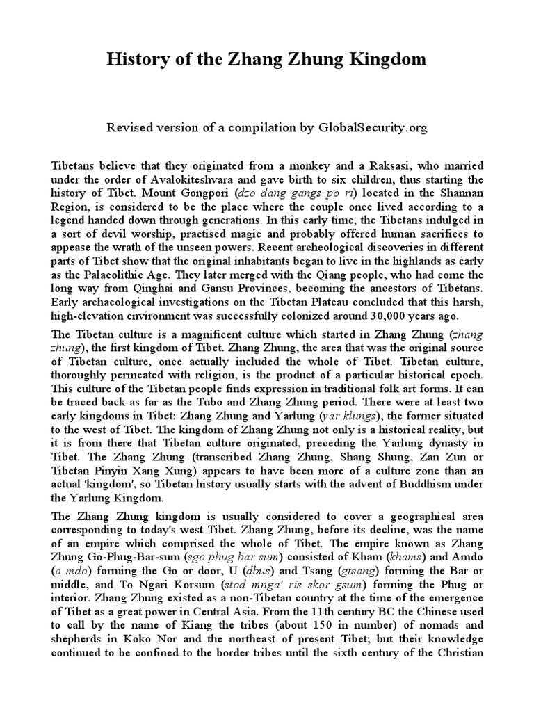 History of The Zhang Zhung Kingdom | PDF | Tibet | Inner Asia