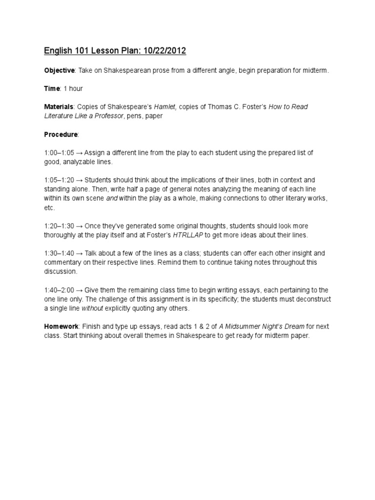 College Lesson Plan | PDF | Classics