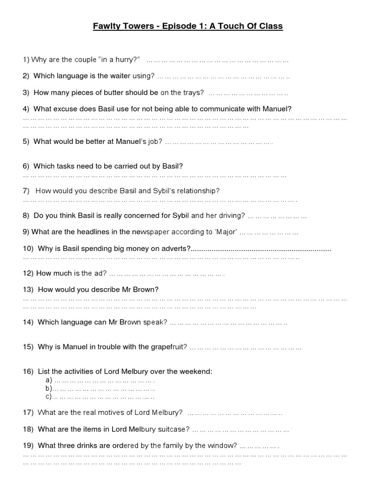 Fawlty Towers Episode 1 Quiz Questions | PDF | Games & Activities | History